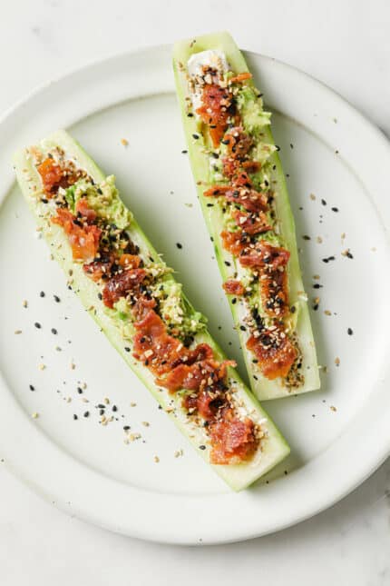 Chive And Onion Cream Cheese Cucumber Boats | Real Balanced