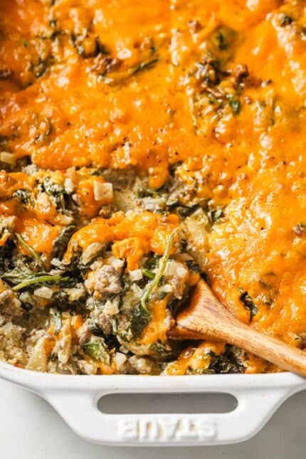 Cheesy Beef Casserole with Cauliflower Rice and Spinach | Real Balanced