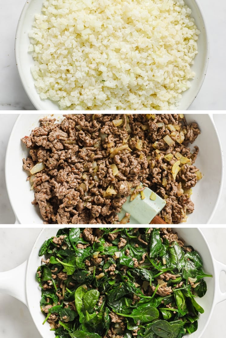 Cheesy Beef Casserole with Cauliflower Rice and Spinach | Real Balanced